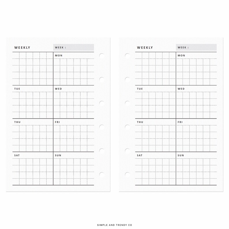 Week on One Page Printable Pocket Size Weekly 1 Page Vertical - Etsy