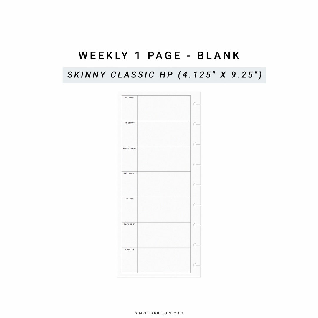 Weekly on One Page, Weekly Planner Pages Skinny Classic Happynichi ...