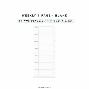 Weekly on One Page, Weekly Planner Pages Skinny Classic Happynichi ...