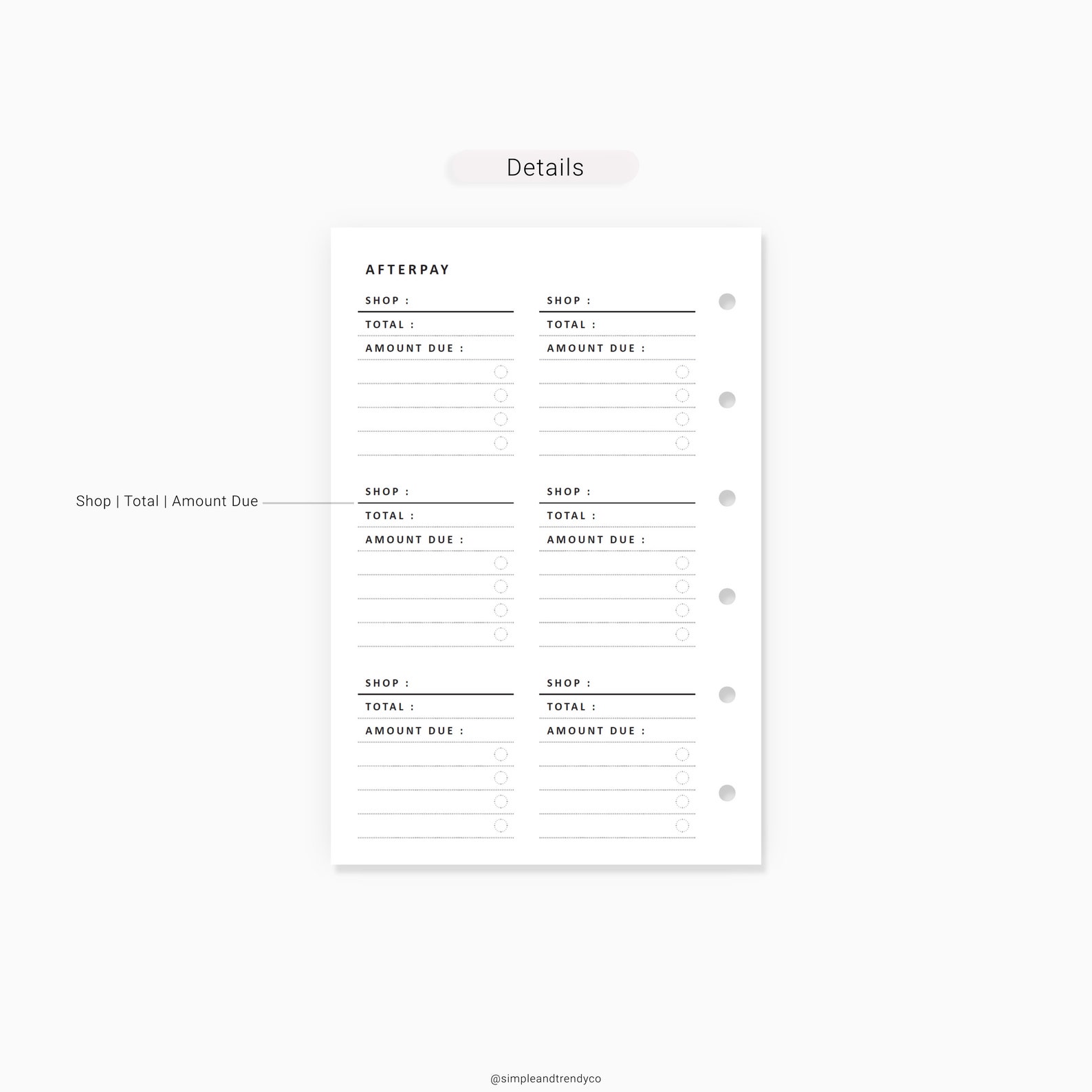 Afterpay Tracker Pocket Size Printable Afterpay Payment | Etsy