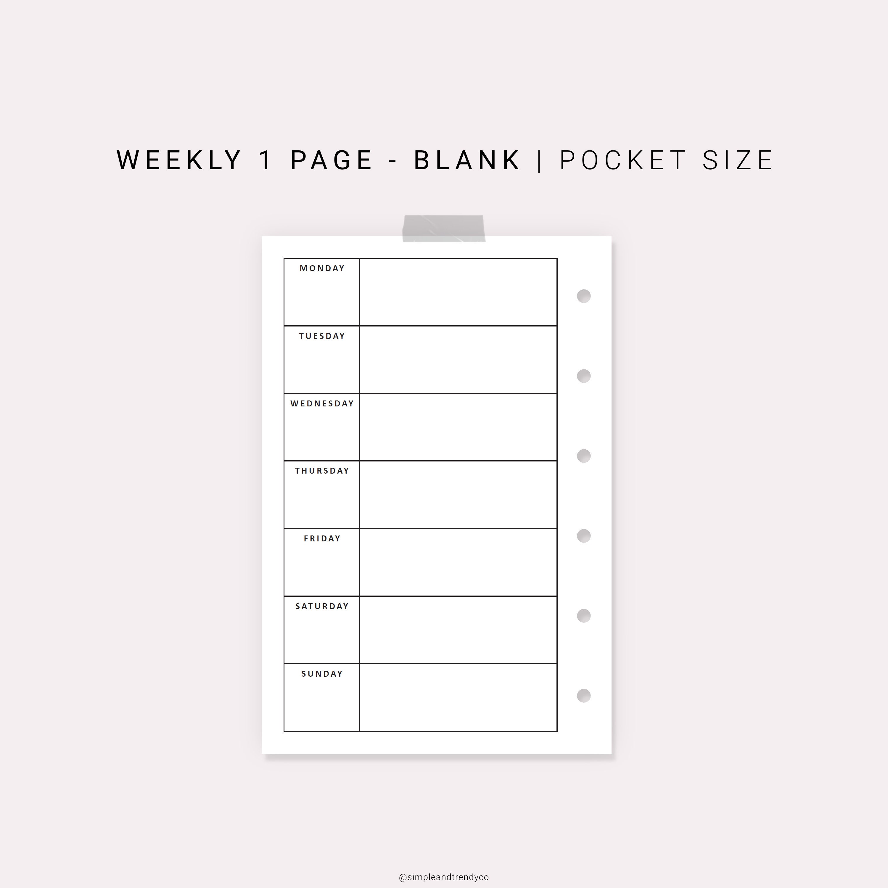 Week on One Page Weekly Planner Pages Printable Pocket Size | Etsy