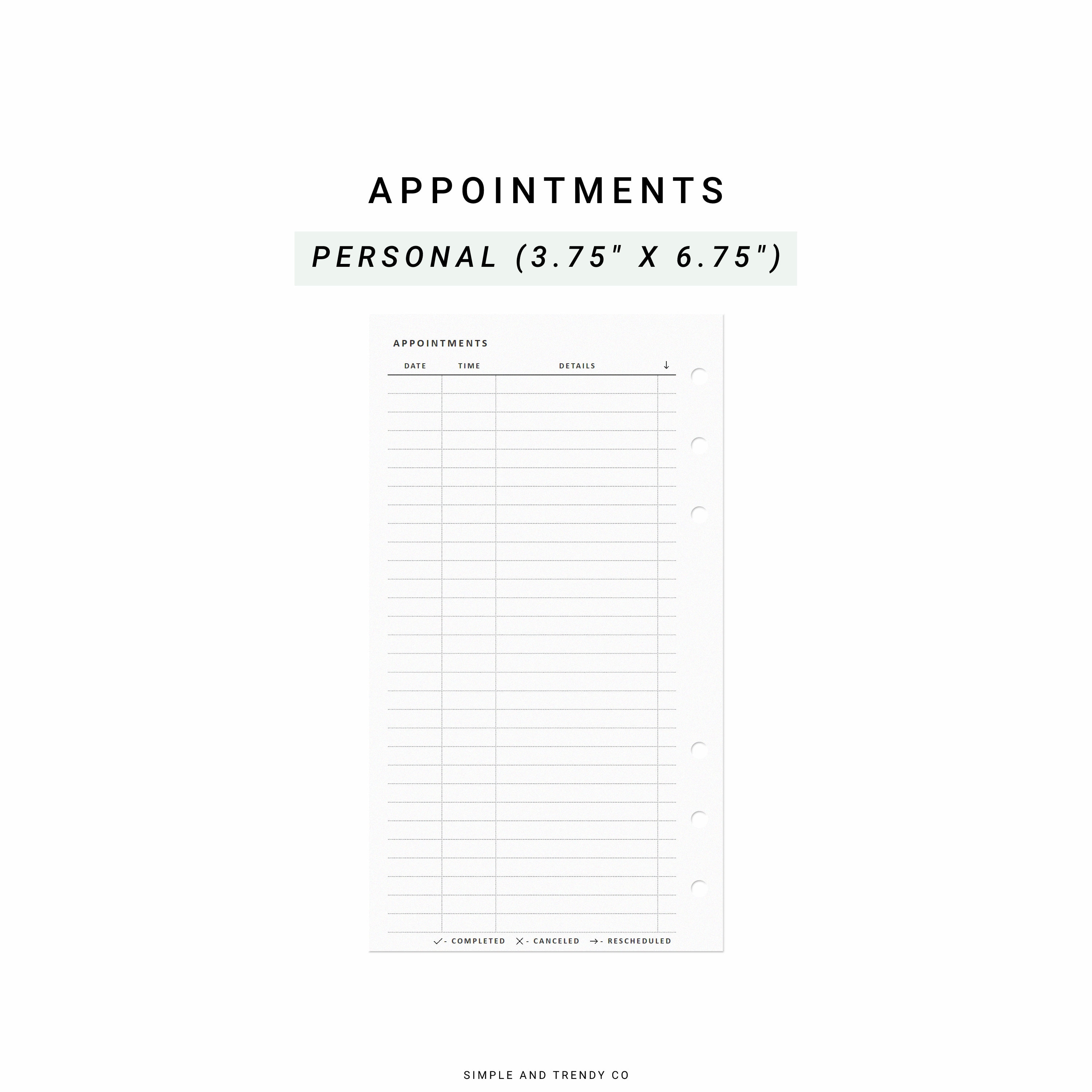 Appointments Personal Planner Inserts Appointment Printable - Etsy