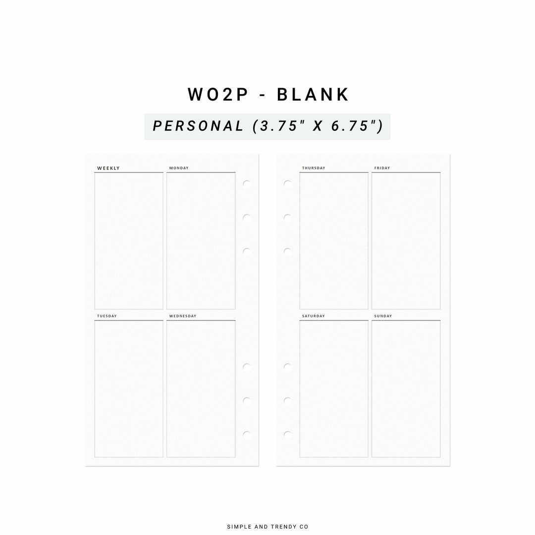 Week on 2 Two Pages Personal Planner Inserts, Weekly Agenda Vertical ...