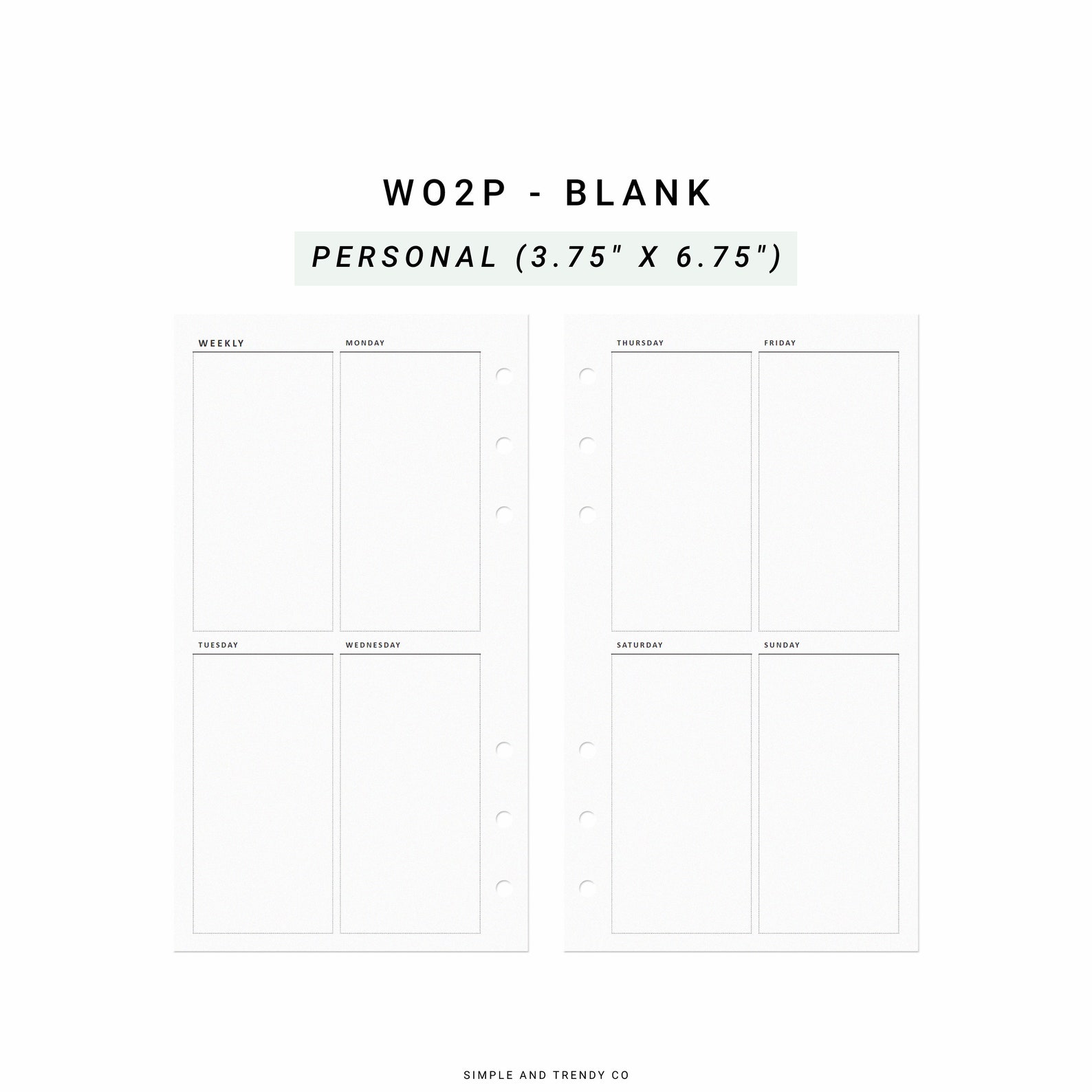 Week on 2 Two Pages Personal Planner Inserts Weekly Agenda - Etsy