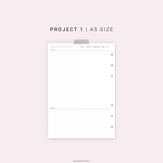 Printable Project Page A5 Planner Inserts Paper Calendars & Planners ...