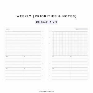 Weekly Planner B6 Inserts Weekly Agenda WO2P Printable - Etsy