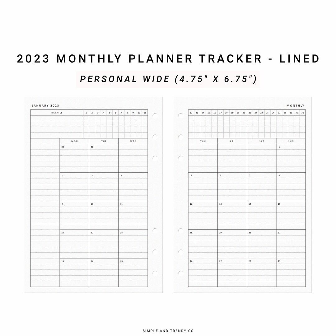2023 Monthly Planner Tracker Personal Wide - Etsy