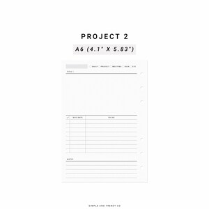 Project Planner A6 Inserts, Printable Daily Planner, Ideas, Meeting ...