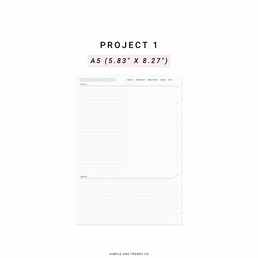 Project Planner A5 Planner Inserts, Printable Daily Planner, Ideas ...