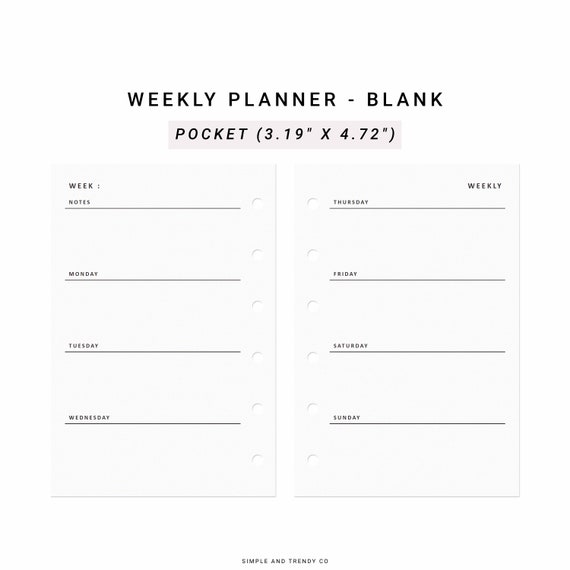 Weekly Planner Printable Pocket Size Weekly Schedule - Etsy