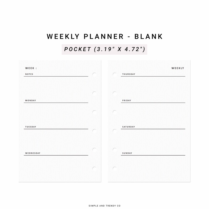 Weekly Planner Printable Pocket Size Weekly Schedule - Etsy