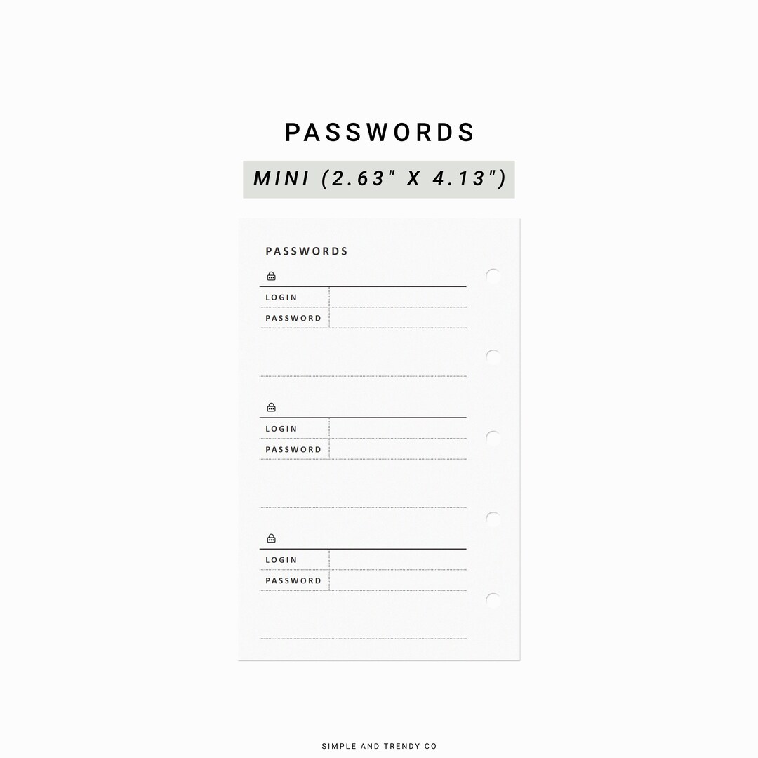 Printable Password Log Mini Size Filofax Mini Password Keeper - Etsy