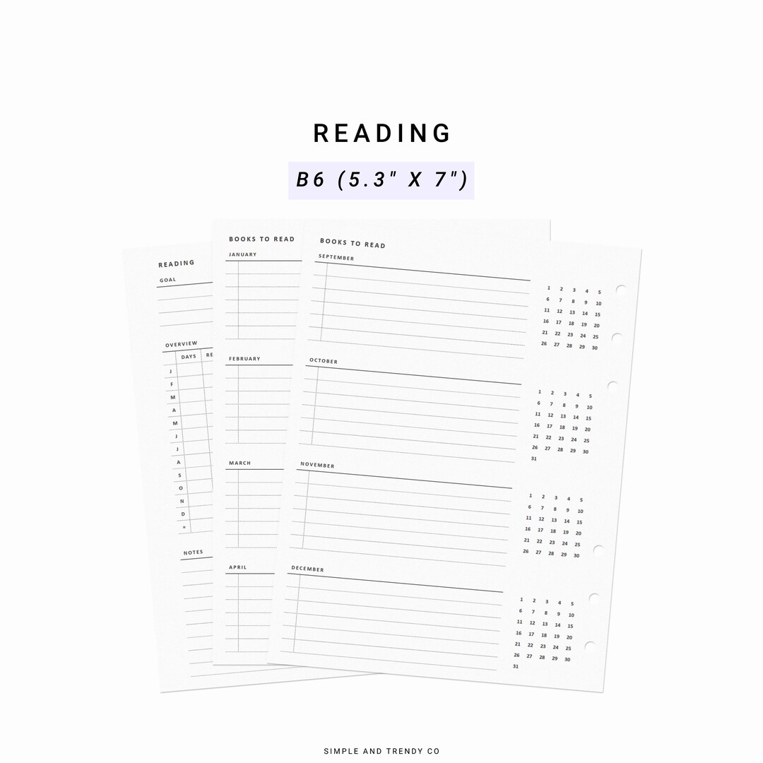 Reading List Student Reading Log, Reading Planner B6 Inserts, Reading Journal Printable Reading ...