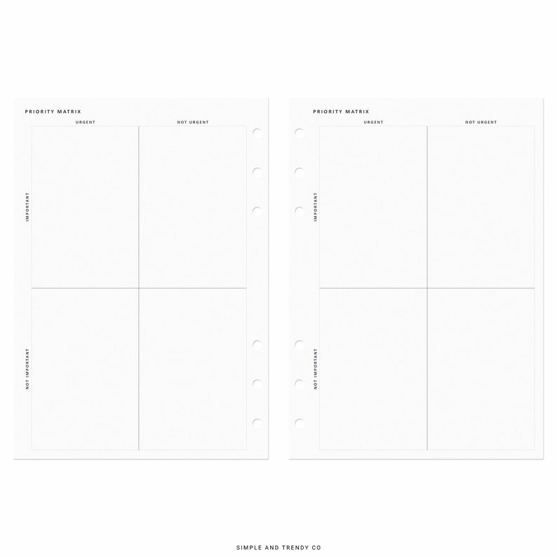 Priority Matrix Urgent Not Urgent Important Not Important A5 - Etsy