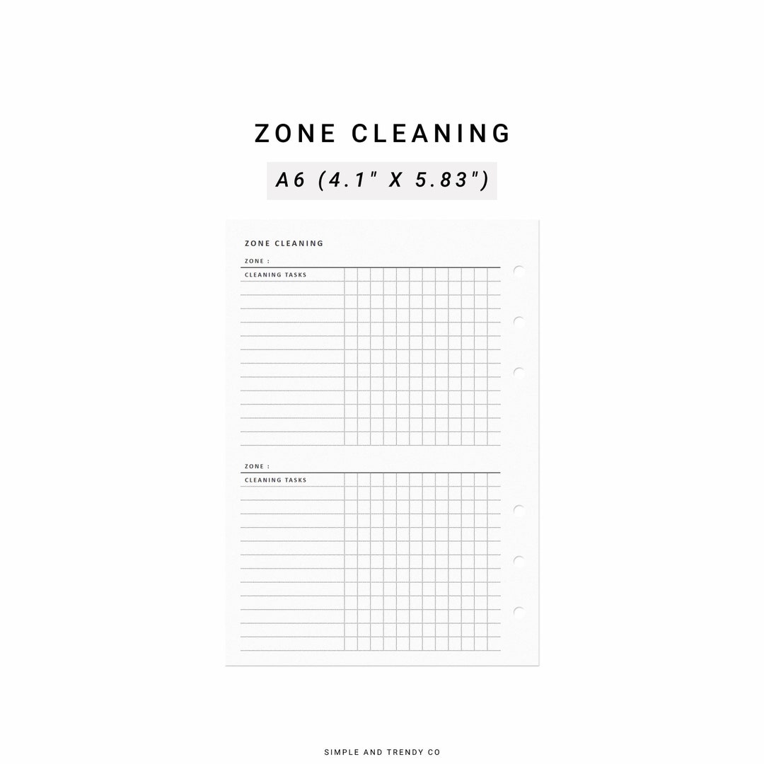 Zone Cleaning A6 Inserts, Cleaning Zones Printable, Insert for Cleaning ...