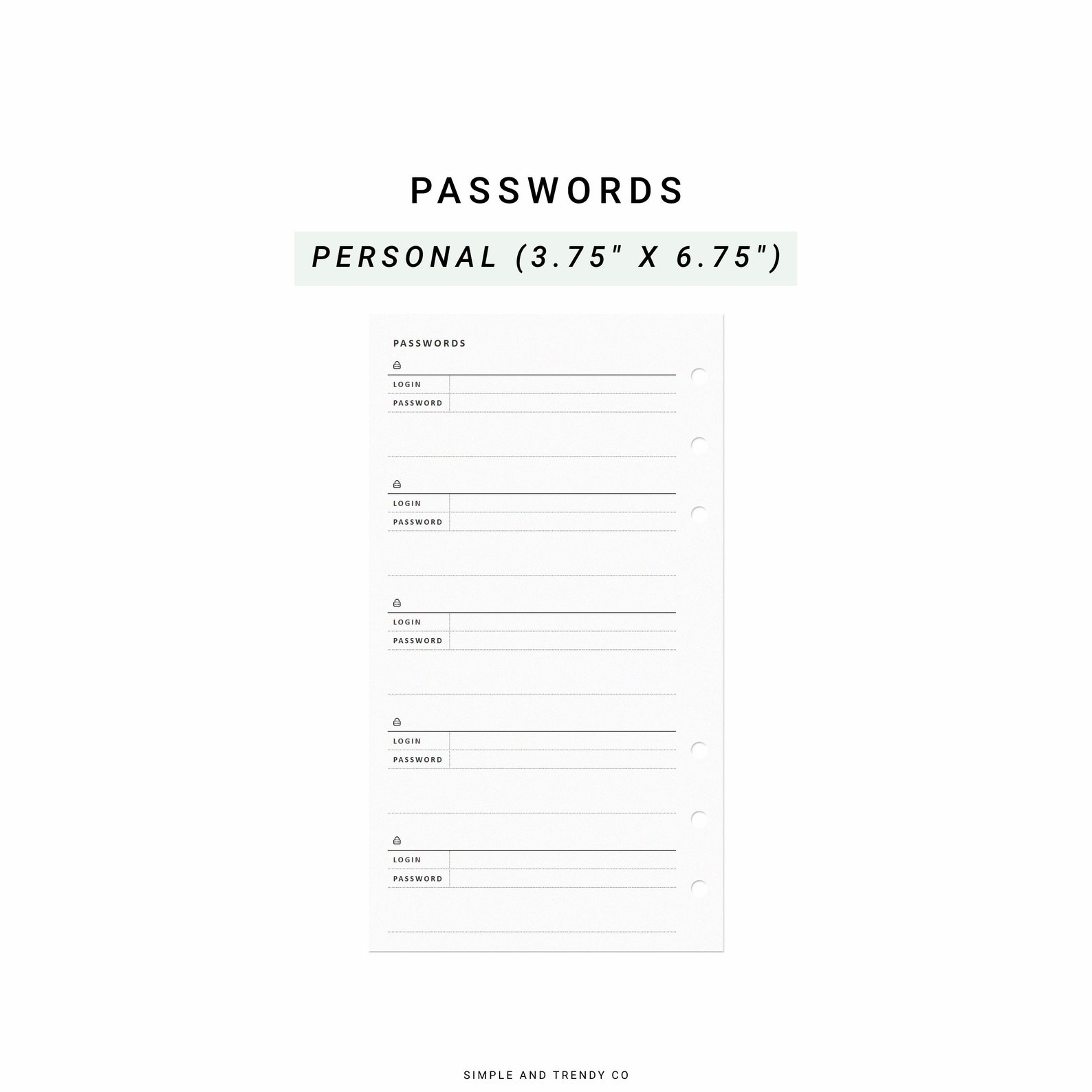 Printable Password Log Personal Planner Inserts, Password Keeper ...