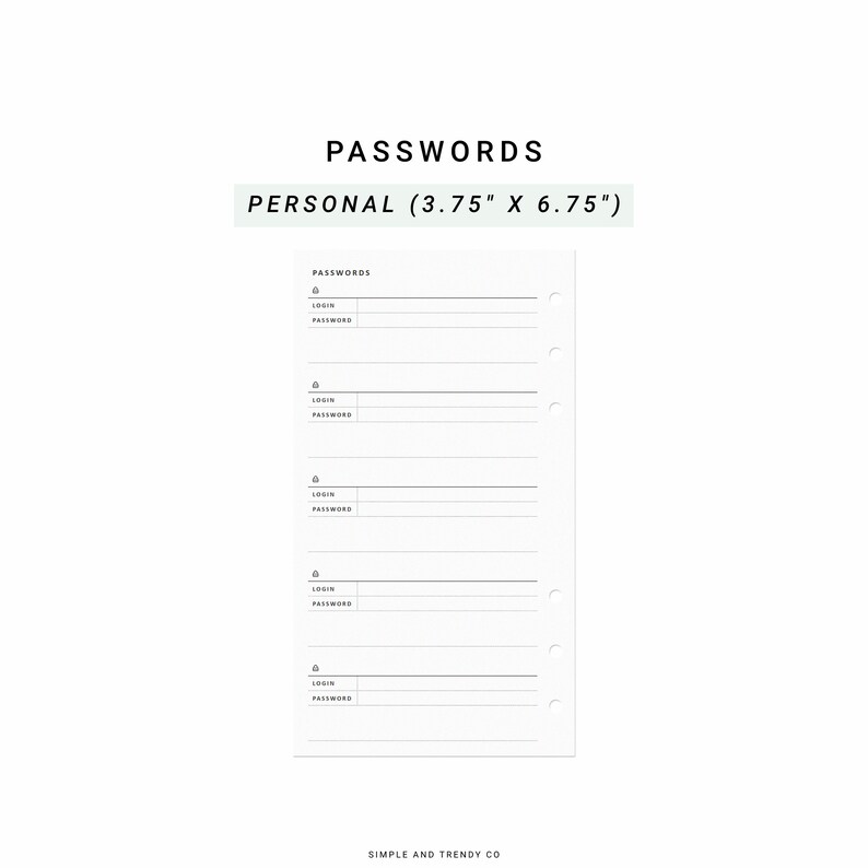 Printable Password Log Personal Planner Inserts Password - Etsy
