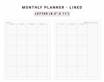 Monthly Planner Printable Month on Two Pages Undated - Etsy