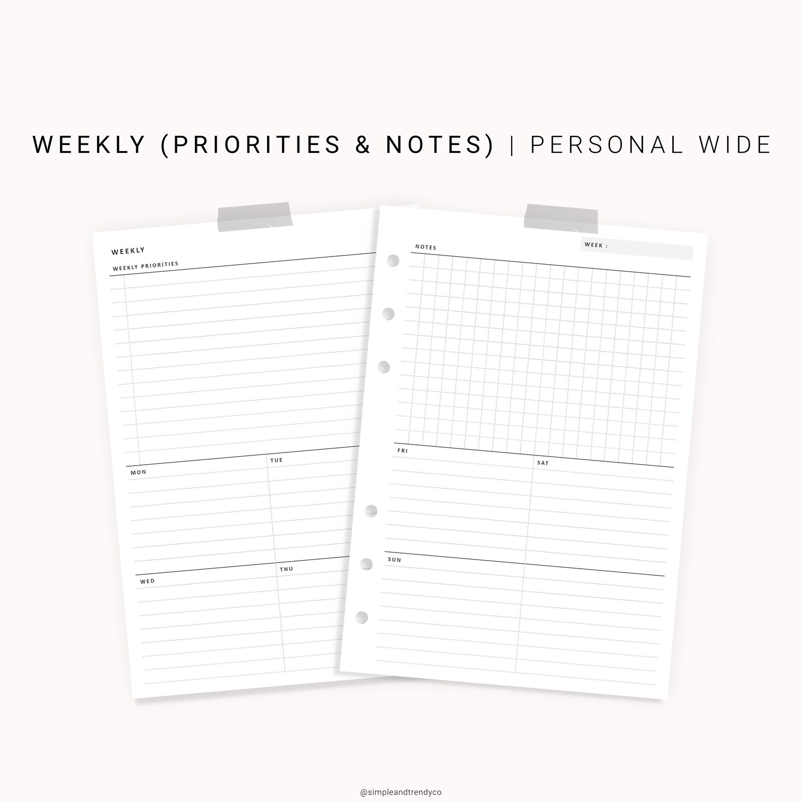 Weekly Planner Personal Wide Weekly Agenda WO2P Printable | Etsy
