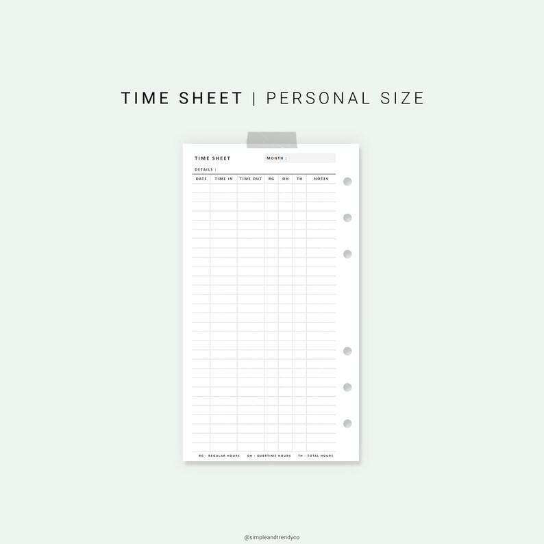 Time Sheet Log Printable Personal Planner Inserts Time Card | Etsy