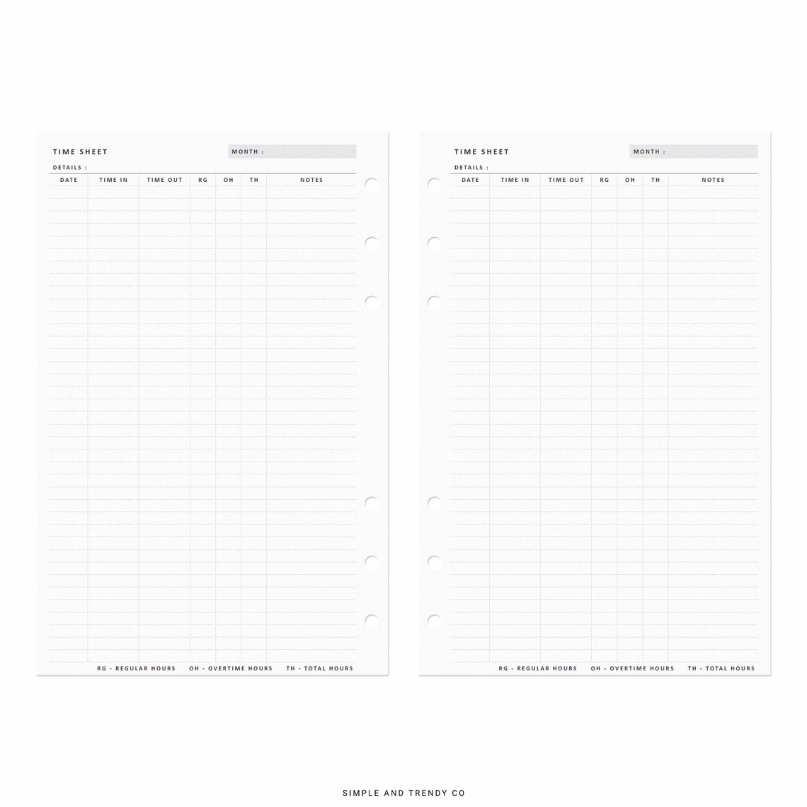 Time Sheet Log Printable Half Size Half Letter Inserts Time - Etsy