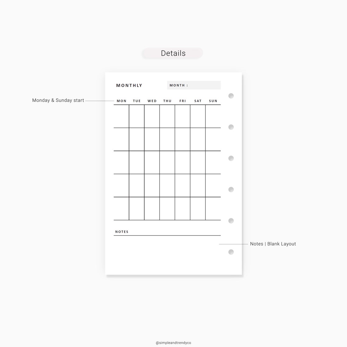 Month on One Page MO1P Pocket size Undated Monthly Planner | Etsy