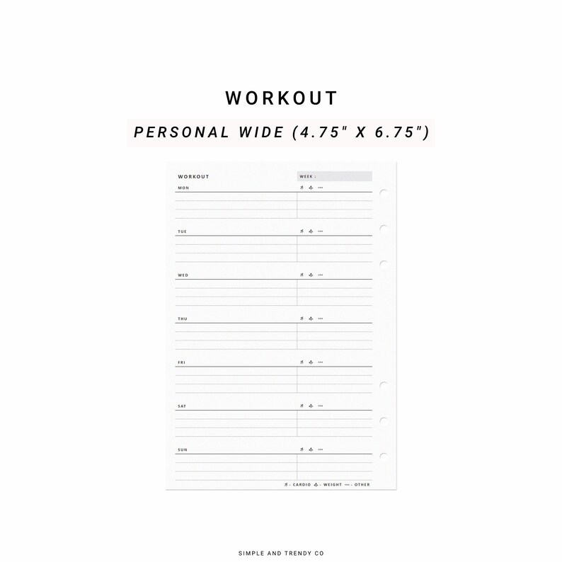 Workout Tracker Personal Wide Printable Weekly Workout Plan - Etsy