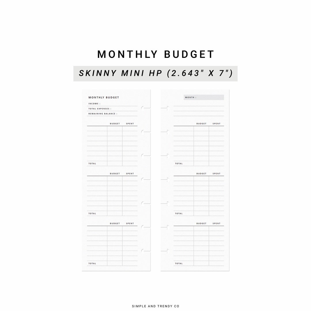 Budget Planner Printable Skinny Mini HP, Monthly Budget Template ...