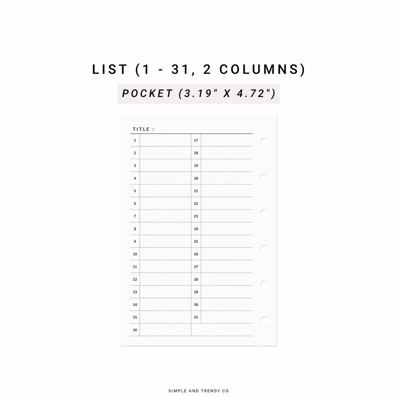 Monthly List 2 Column Pocket Size Printable Month on 1 Page - Etsy