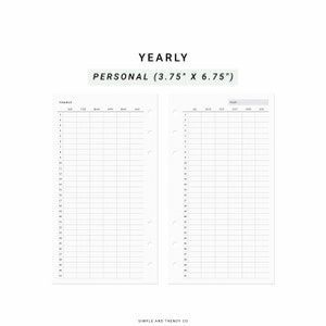 Yearly Vertical Planner 2 Page Personal Planner Inserts, Printable ...