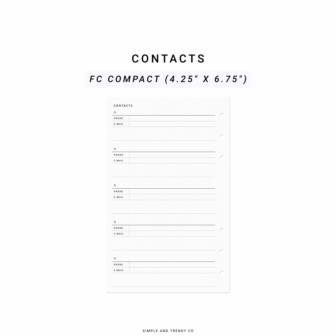 Printable Contacts List FC Compact Emergency Contacts - Etsy