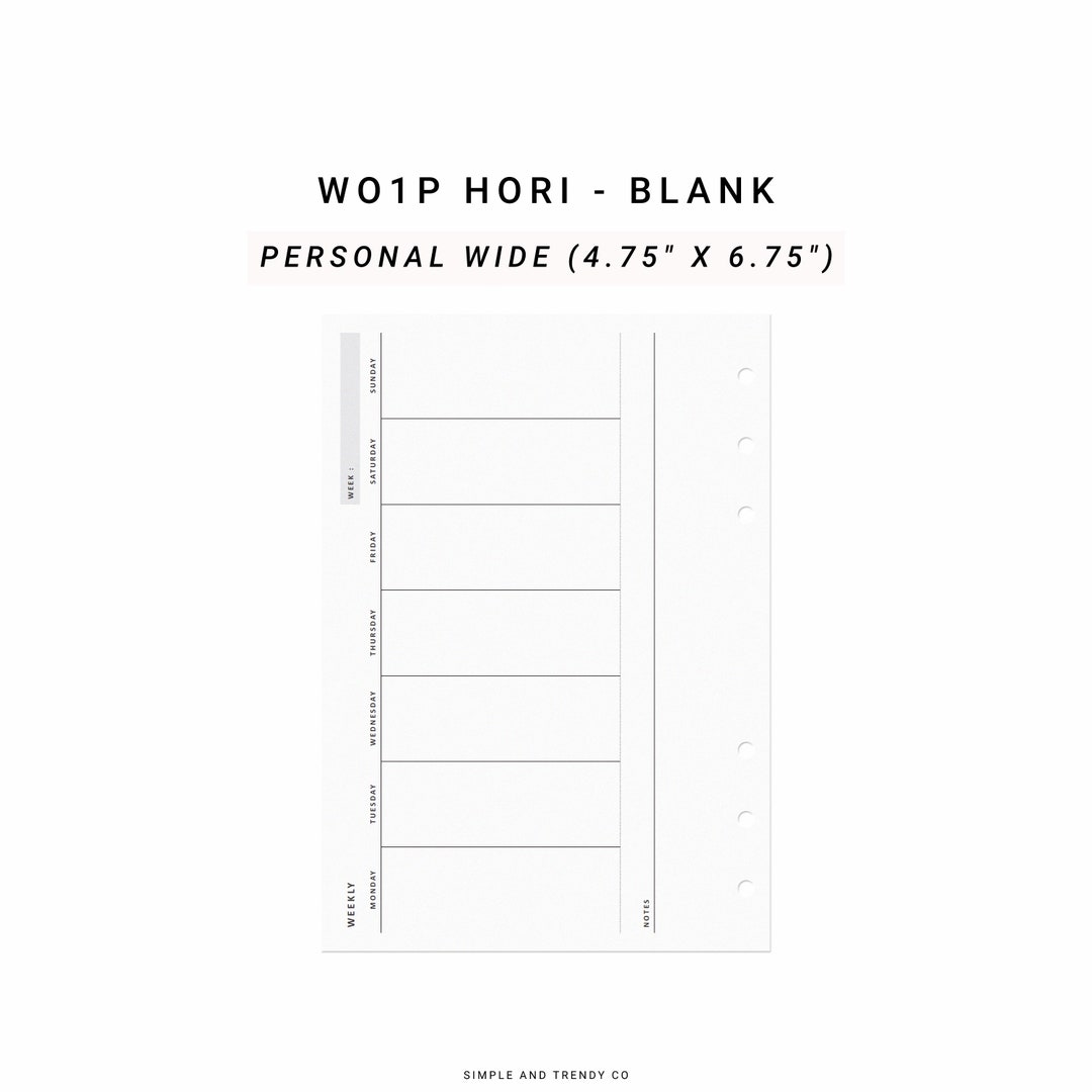 Week on 1 Page WO1P Horizontal Weekly Planner Printable Personal Wide ...