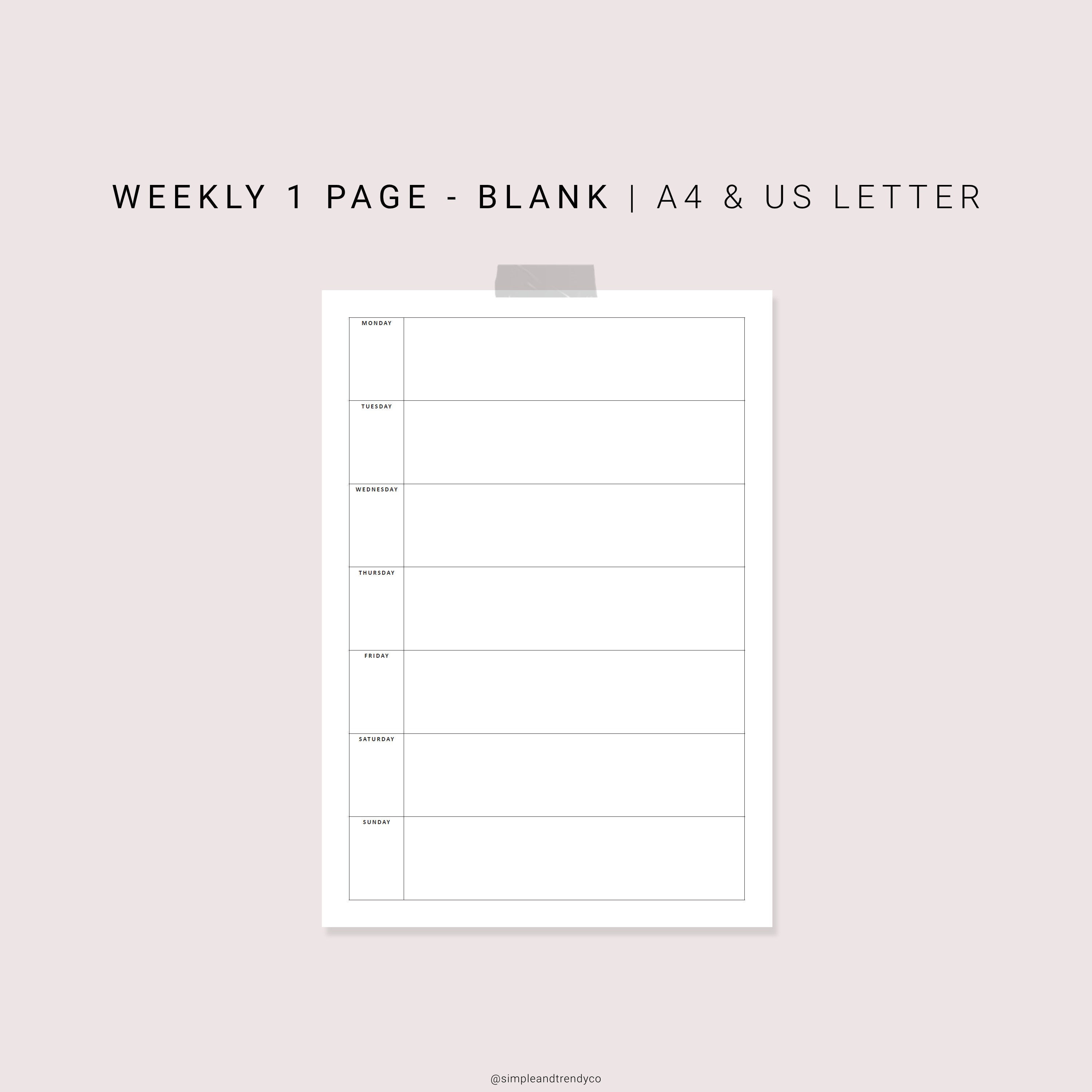 Weekly on One Page Weekly Planner Pages Printable A4 US | Etsy