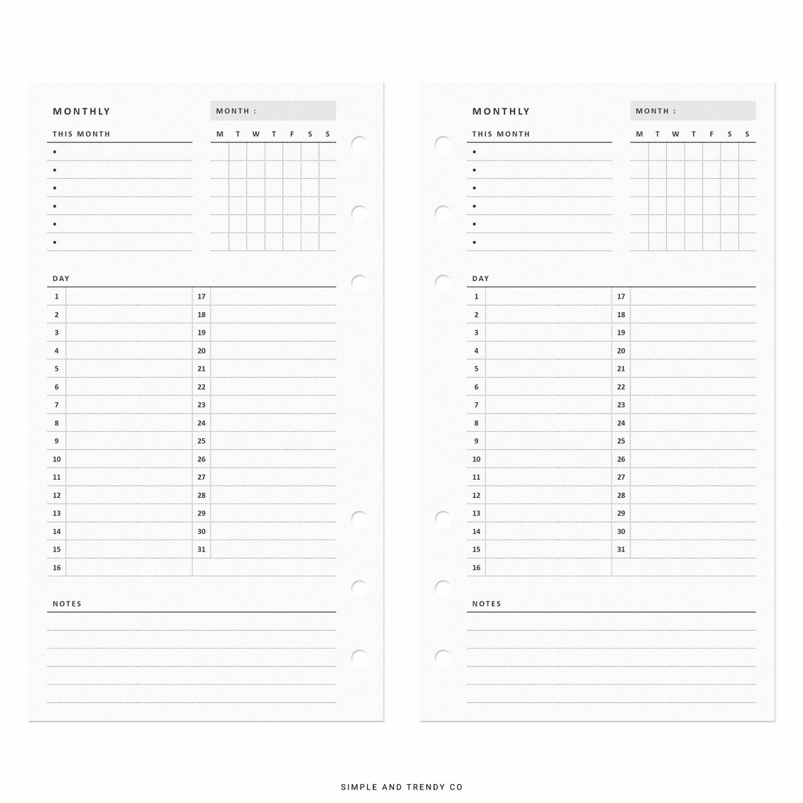 Monthly Overview Printable Personal Planner Inserts Month on - Etsy