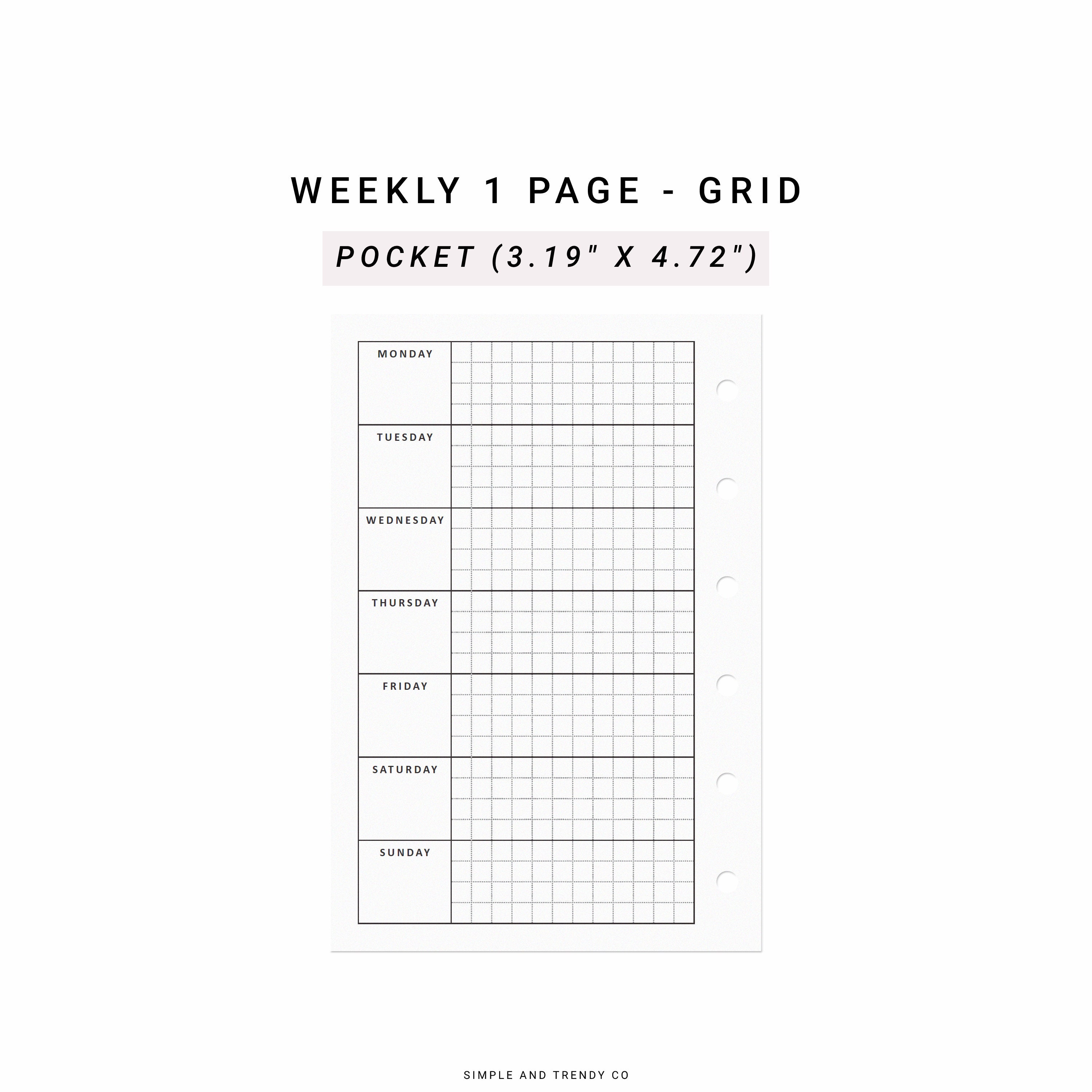 Week on One Page Weekly Planner Pages Printable Pocket Size - Etsy
