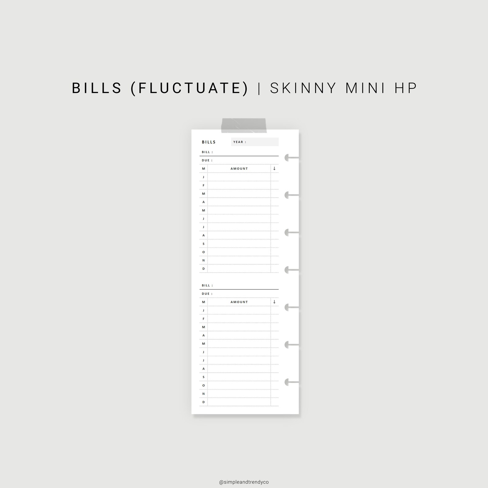 Bill Tracker Printable Skinny Mini HP Bill Organizer Bill Due | Etsy