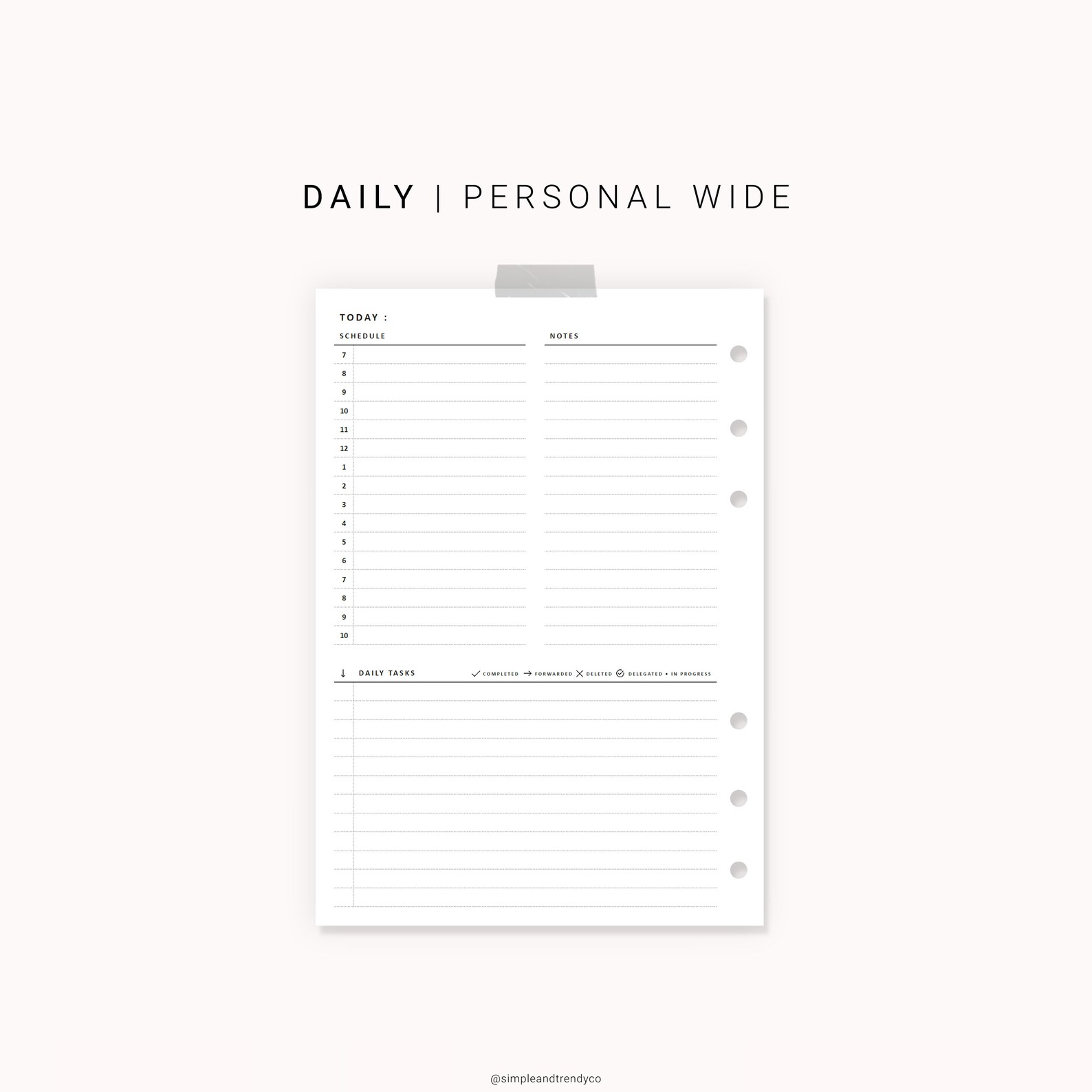 Daily Planner Personal Wide Printable Undated Day Planner | Etsy