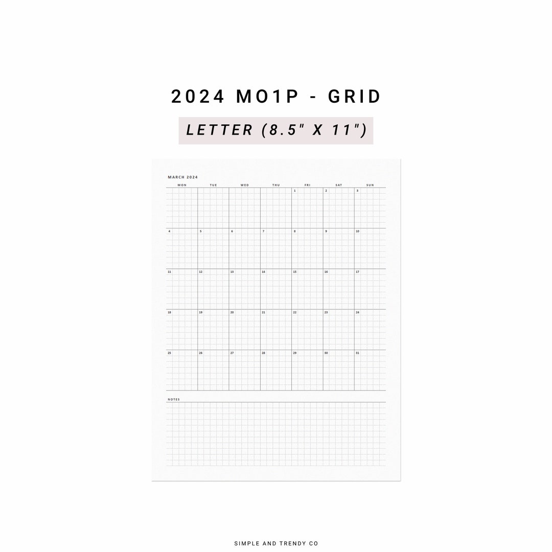 2024 Month on One Page MO1P US Letter Size Minimalist - Etsy