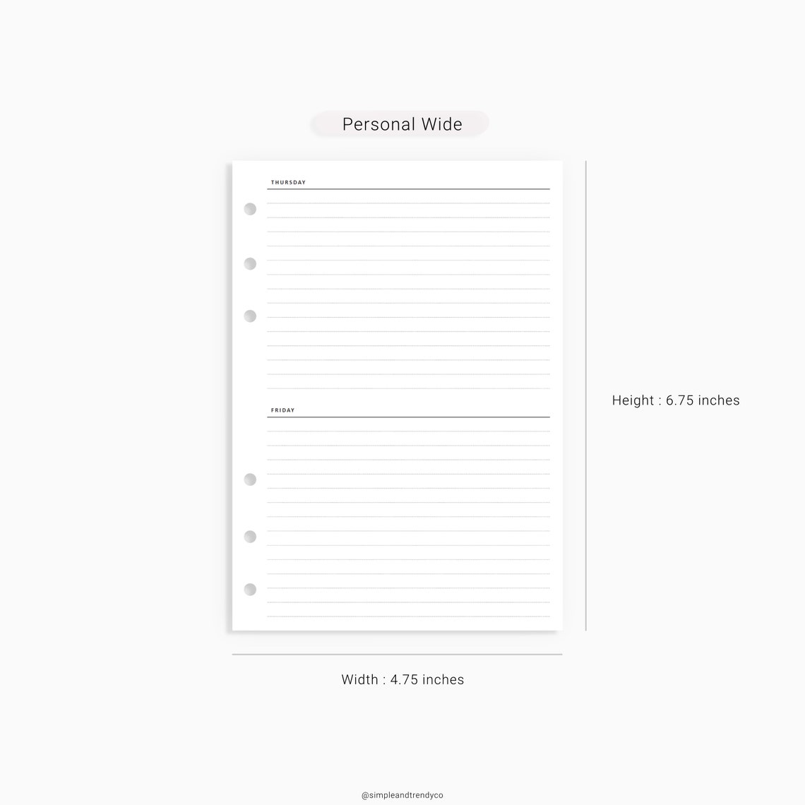 Undated Weekly Planner Printable Personal Wide Weekly | Etsy