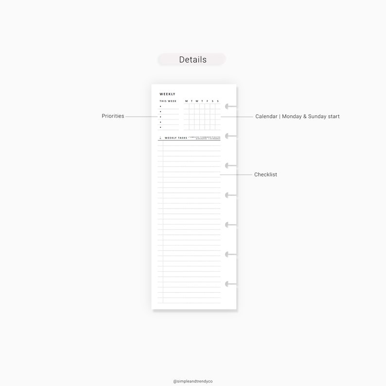 Weekly Planner Calendar Skinny Mini HP Printable Week on 1 | Etsy