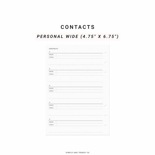 Printable Contacts List Personal Planner Inserts Emergency - Etsy
