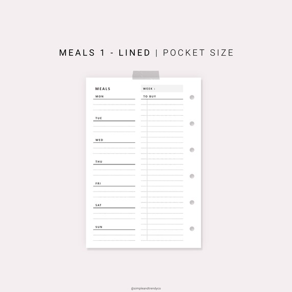 Meal Planner Pocket Size Weekly Meal Plan Template Printable | Etsy