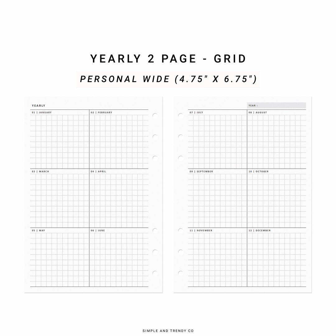 Year at A Glance Personal Wide, Yearly Planner, Printable Yearly ...