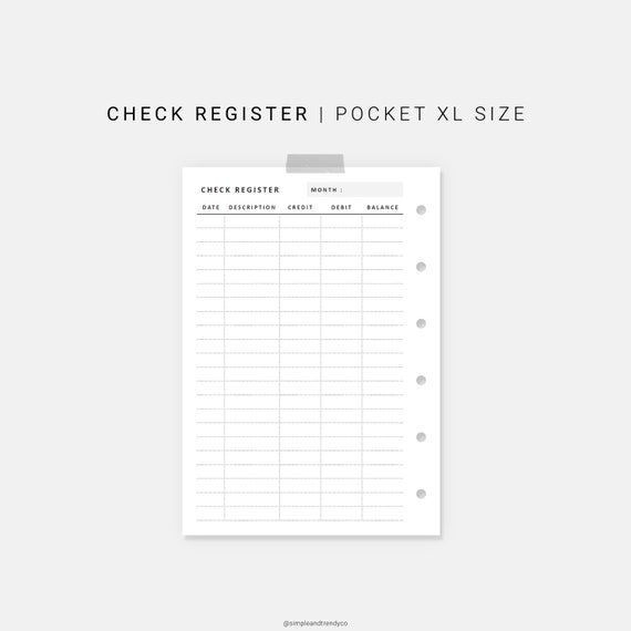 Checking Register Pocket XL Checkbook Register Printable | Etsy