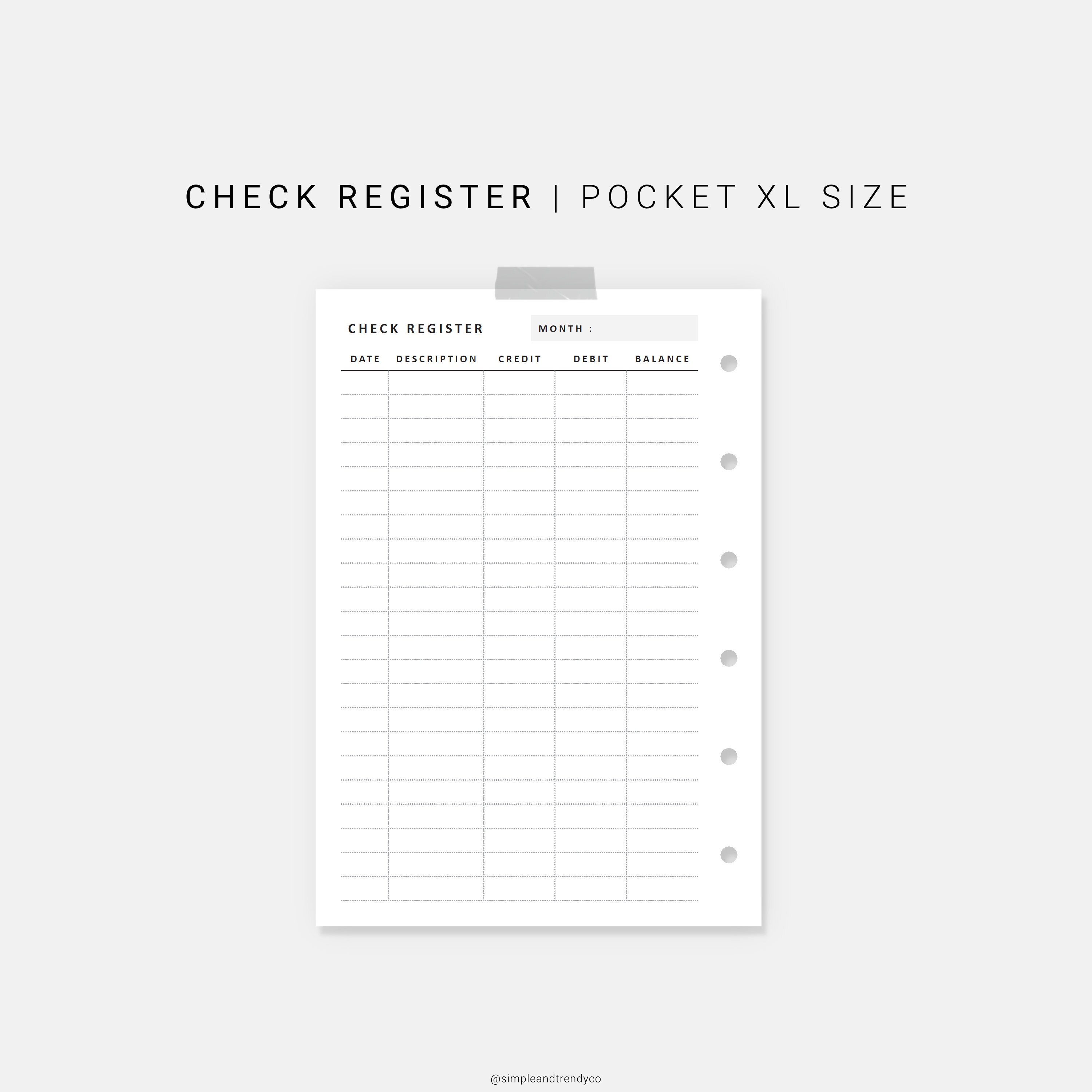 Checking Register Pocket XL Checkbook Register Printable | Etsy