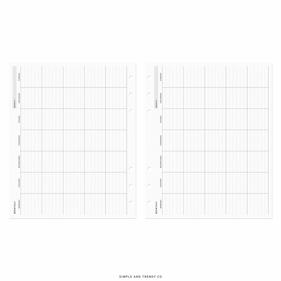 Month on One Page Horizontal Printable MO1P A5 Wide - Etsy