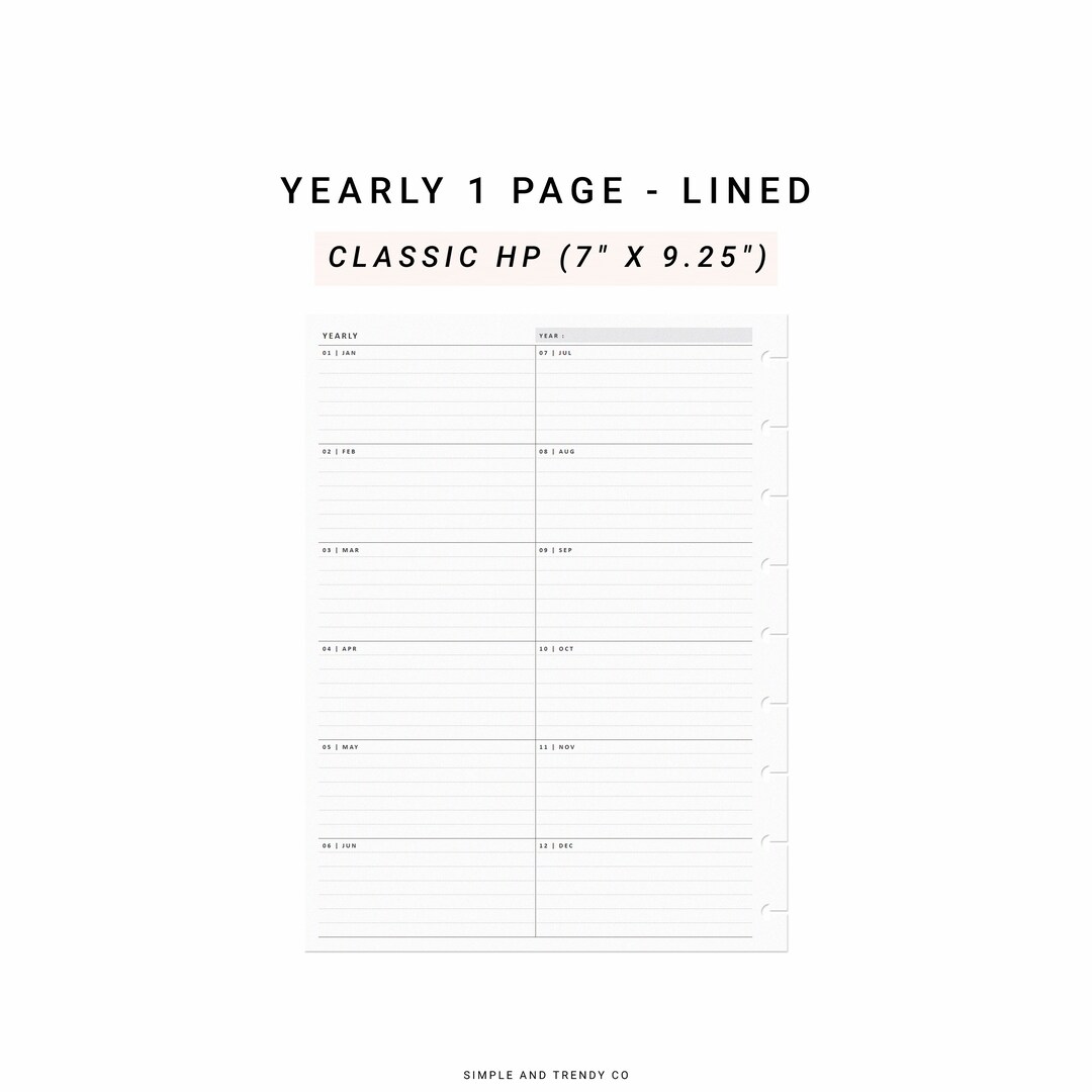 Year at A Glance Happy Planner Classic, Yearly 1 Page, Yearly Planner ...
