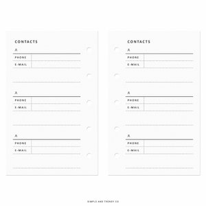 Printable Contacts List Mini Size, Filofax Mini, Emergency Contacts ...
