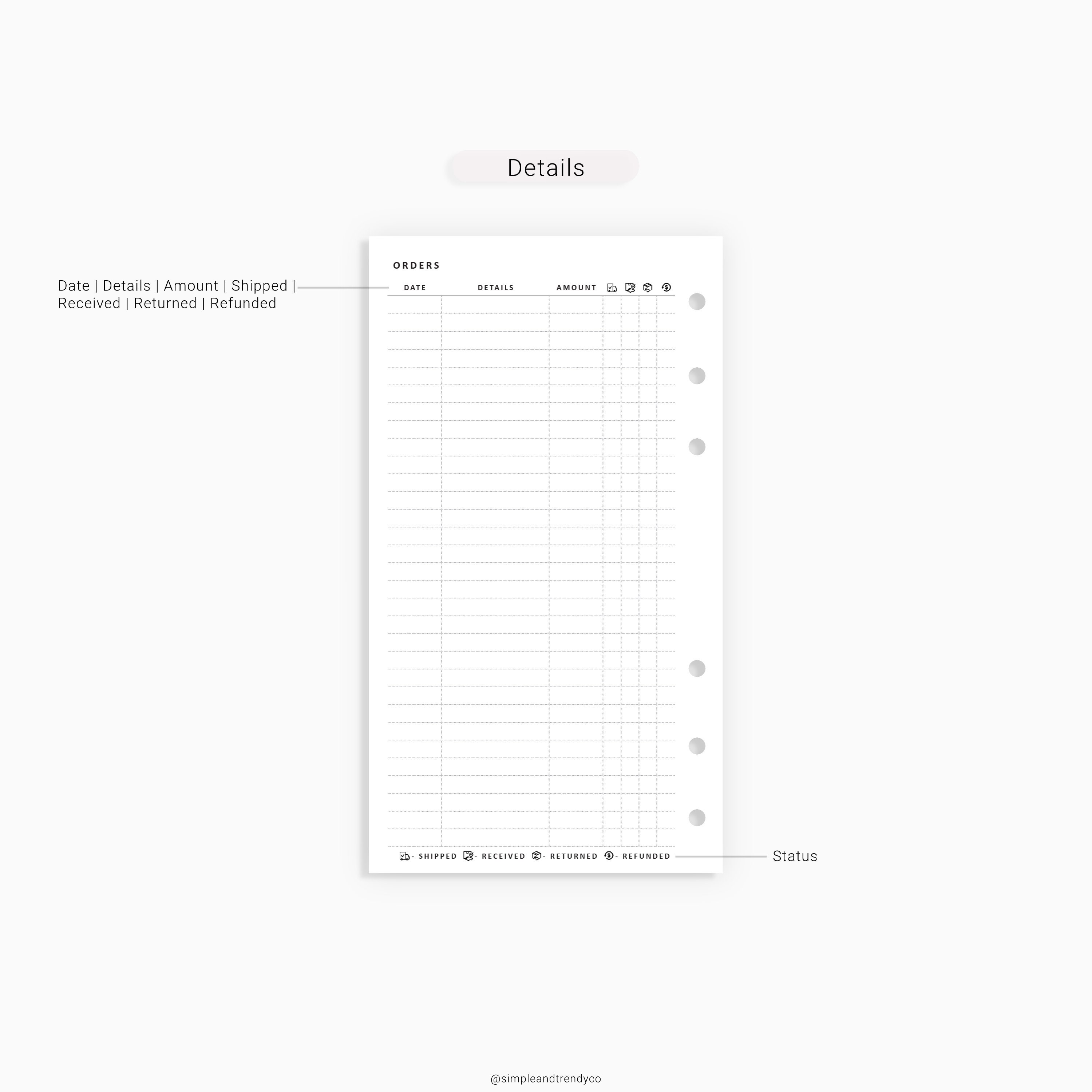 Order Tracker Printable Personal Planner Inserts | Etsy