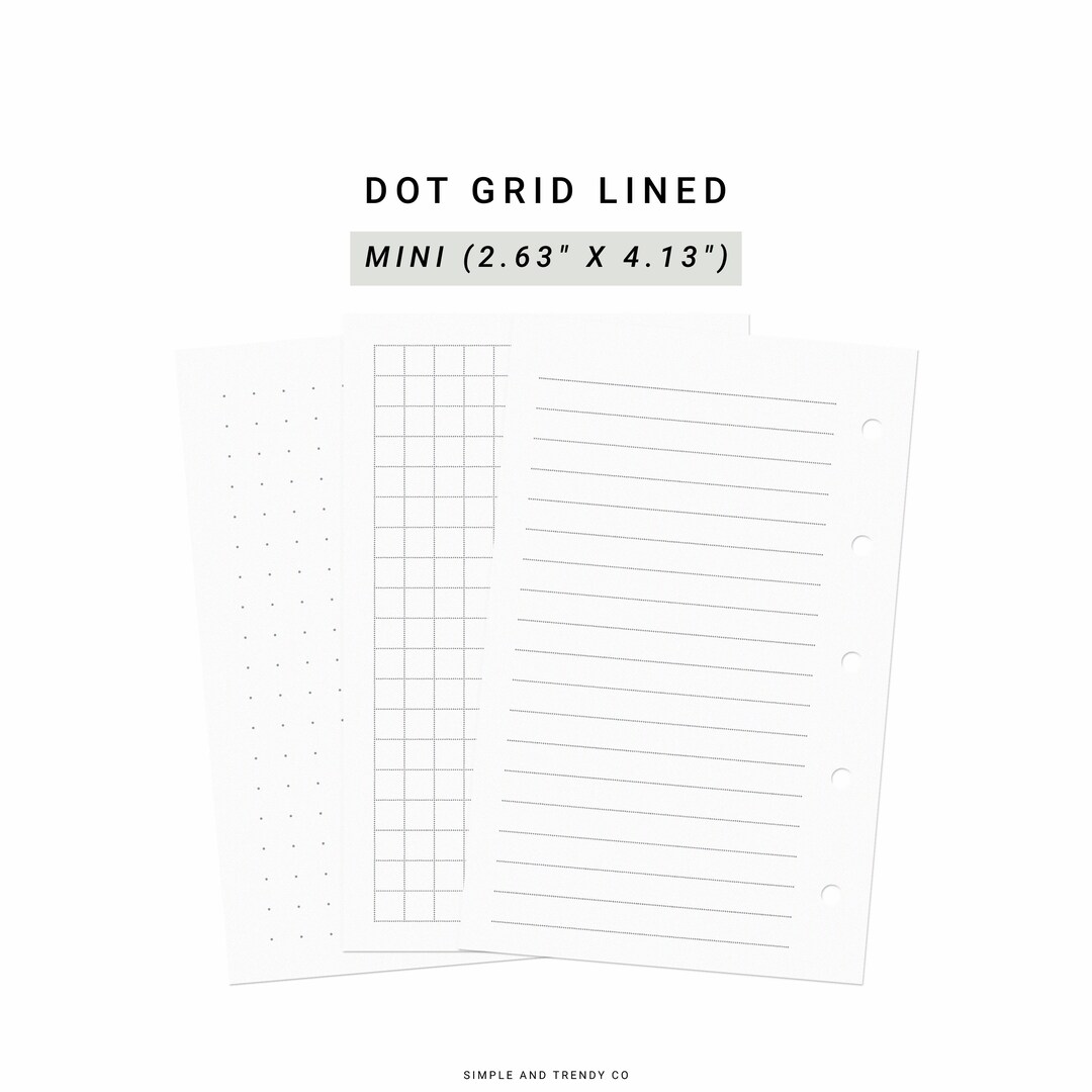 Dot Grid Lined Paper Mini Size, Filofax Mini, Printable Writing Paper ...